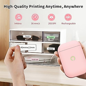 JADENS D11 Pro Portable Bluetooth Label Maker with Tape - Mini Label Printer for Storage, Barcode, Mailing, Office & Home Organizing - Sticker Maker with Multiple Templates, Pink