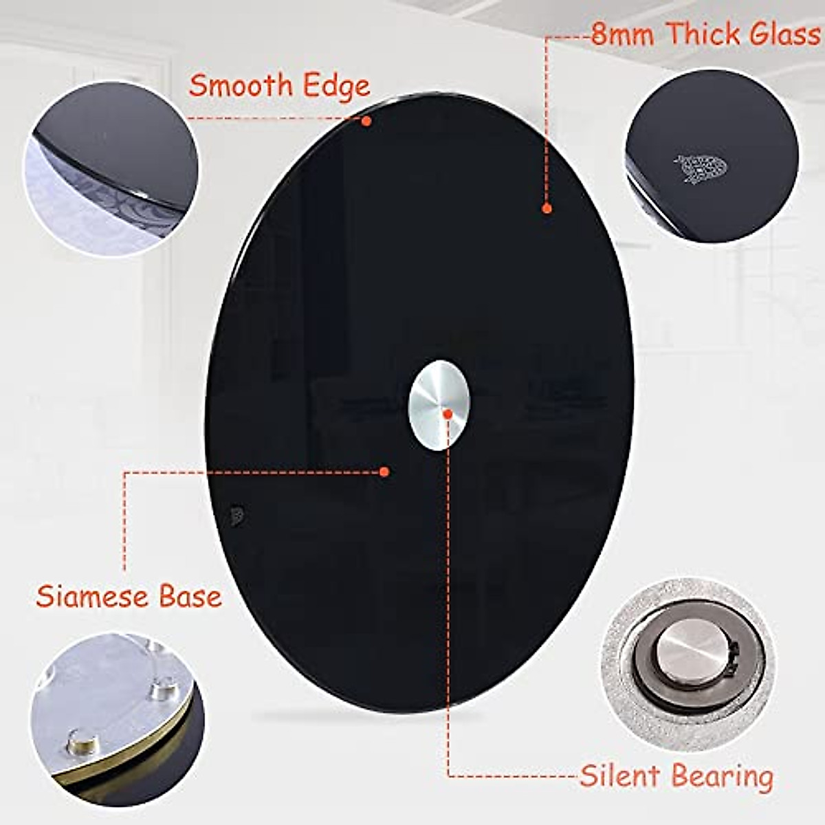 27inch Black Tempered Glass Lazy Susan Turntable For Dining Table, Large Swivel Tray Serving Plate With Flat Polished Edge, Easy To Clean (Size : 68cm/27")