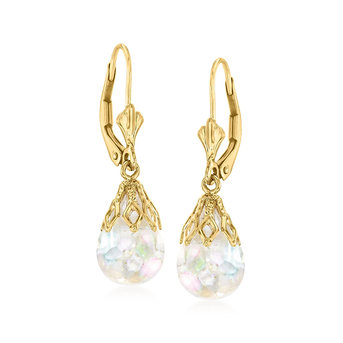 Ross-Simons Floating Opal Drop Earrings in 14kt Yellow Gold