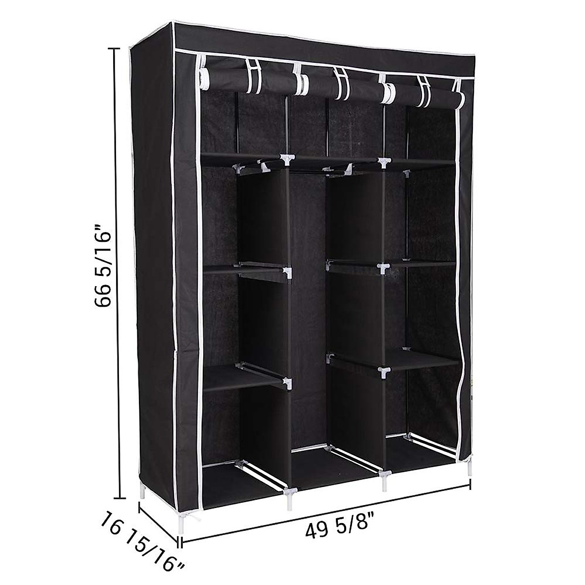 YesHom 50" Portable Non-Woven Fabric Wardrobe Bedroom Closet Clothes Cupboard Hanging Rail Storage Organizer Shelf Back