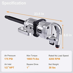 ERGOMASTER Air Impact Wrench Gun 1 Inch High Torque, Pneumatic Impact Wrench Set Heavy Duty w/D Handle & Carrying Case, 1900 ft-lbs, 4200 RPM, for Car, Equipment Repair