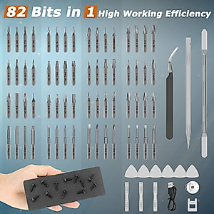 Electric Screwdriver 82 in 1 Precision Screwdriver Set, Rechargeable Cordless Electric Screwdriver Tool Kit with LED Lights for Glasses Watch Phone, Magnetic Electric Screwdriver with 64 Bits