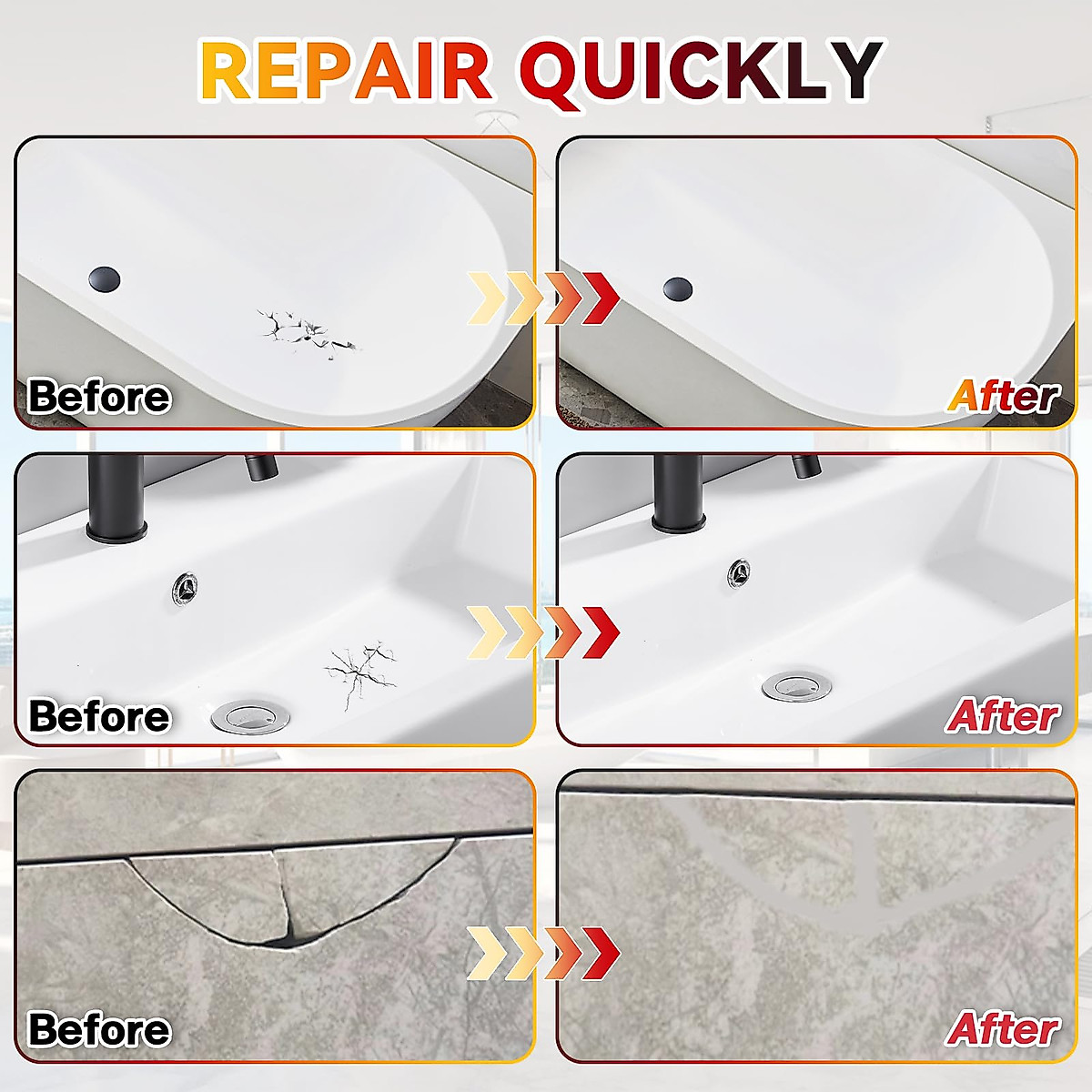 Porcelain Repair Kit, Fiberglass Tub and Tile Repair Kit Quick Repair Bathtub, Ceramic, Toilet, Tray, Resin, Marble Shower Sink, Acrylic Quartz, Super Adhesion to Fix Cracks Chips and Dents (White)