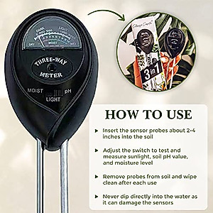 Classy Casita 3-in-1 Garden Soil Tester- Three Way Plant Soil Test Kit to Measure Soil Moisture, pH-Value, and Sunlight, Indoor and Outdoor Measuring Tool for House, Garden, Lawn,& Farm, Black.