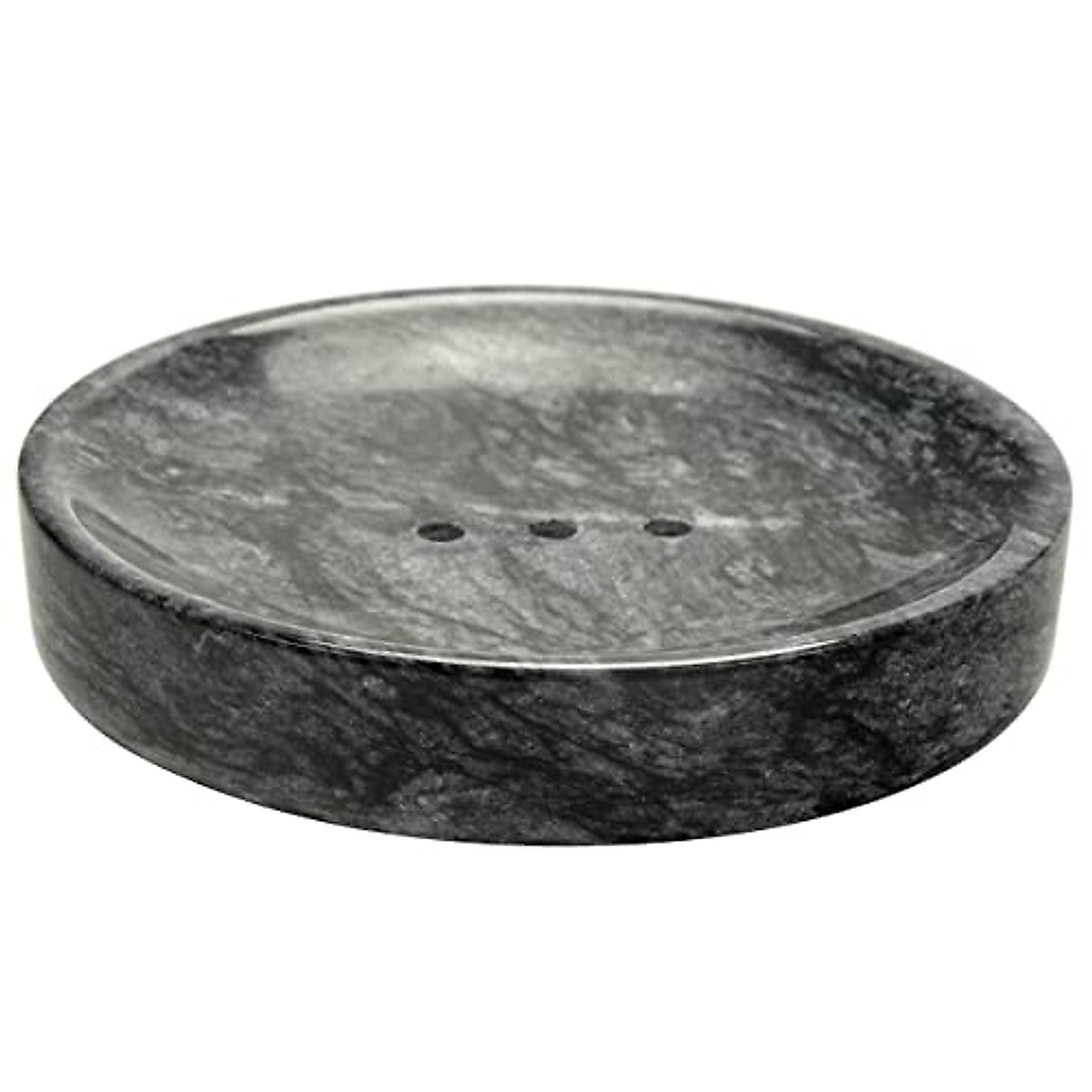 Tahit Round Genuine Marble Soap Dish, Real Stone Facial Sponge Tray with Drain, Natural Stone Soap Dishes Holder for Bathroom Shower Kitchen Sink (Black)