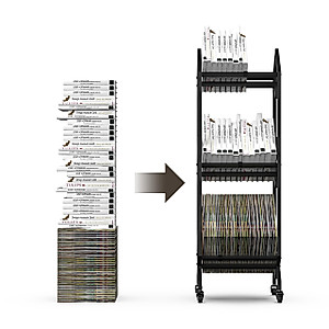 VENNQD Bookshelf Book Cart Rack Industrial Metal Bookcase 3 Tier Holder with Wheels Modern Stylish Design Magazines Files Album Recipe Book Storage Organizer for Sofa End Bed Beside (3 Tier)