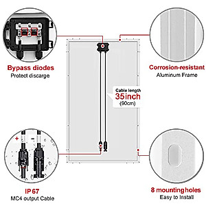 DOKIO 100w 18v Solar Panel German TÜV Certification Monocrystalline(HIGH Efficiency) to Charge 12v Battery(Vented AGM Gel) or Off-Grid and Hybrid Power System for Home/Garden RV,Boat