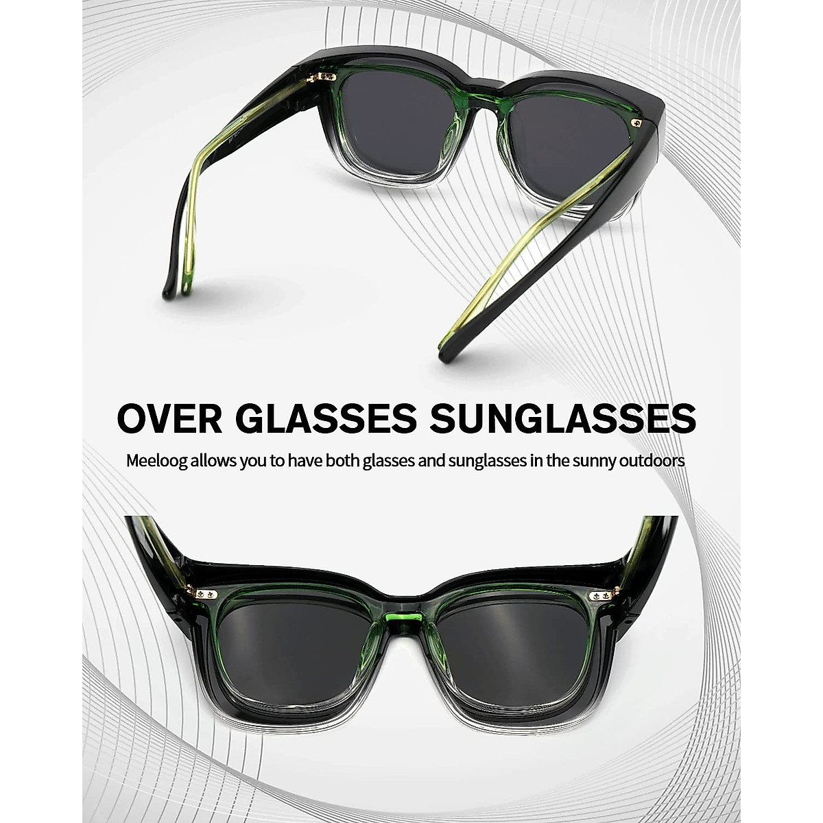 Meeloog Large Polarized Fit Over Glasses Sunglasses For Women Men, Oversized Trendy Square Shades For Driving Riding MST0110 (P1 Gradient Black Frame/Black Lens)