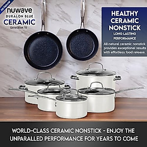 Nuwave Healthy Duralon Blue Ceramic Nonstick Cookware Set, Diamond Infused Scratch-Resistant, PFAS Free, Dishwasher & Oven Safe, Induction Ready & Evenly Heats, Tempered Glass Lids & Stay-Cool Handles