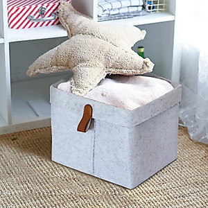 Felt Storage Basket, Fabric Cloth Storage Bin Collapsible Organizer Basket with Handle for Cloth Toys Fordable Cloth Bin for Bedroom Playroom Office Hard Bottom (large, gray)