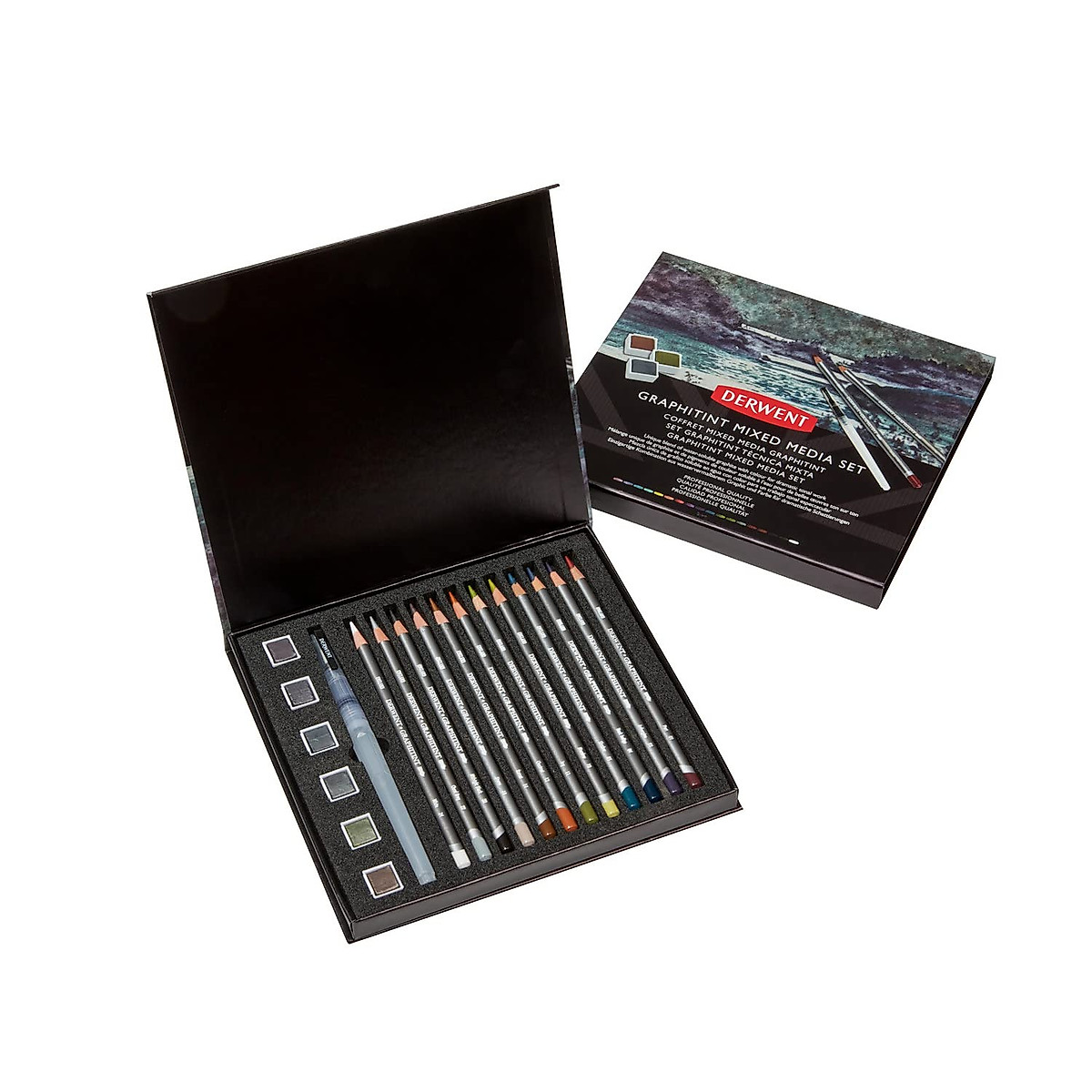 Derwent Graphitint Mixed Media Set, 19 Piece Set, Graphitint Paint, Pencils & Waterbrush (2305949)