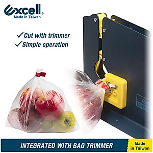 Excell EZ-Cut Tape Bag Sealer with Trimmer Blade: Fits 12 mm Tape, Ideal for Sealing Candy, Bread, and Meat. Easy to Cut and Trim Bags. Durable, Table-mountable. Includes Sealer and Tape roll.