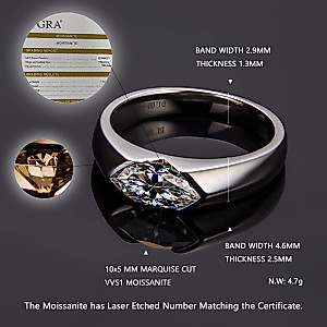 CannyCat 10x5 mm Oval Marquise Cut Moissanite Engagement Ring for Women Platinum Plated Silver Half Bezel Tension Set Solitaire Wedding Band D color VVS Moissanite Diamond Anniversary Promise Rings (9)