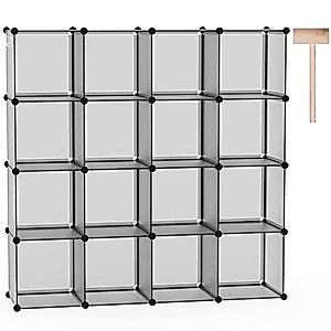 C&AHOME Cube Storage Organizer, 16-Cube Shelves Units, Closet Cabinet, DIY Plastic Modular Book Shelf, Ideal for Bedroom, Living Room, Office, 48.4" L x 12.4" W x 48.4" H Grey UPCS16G