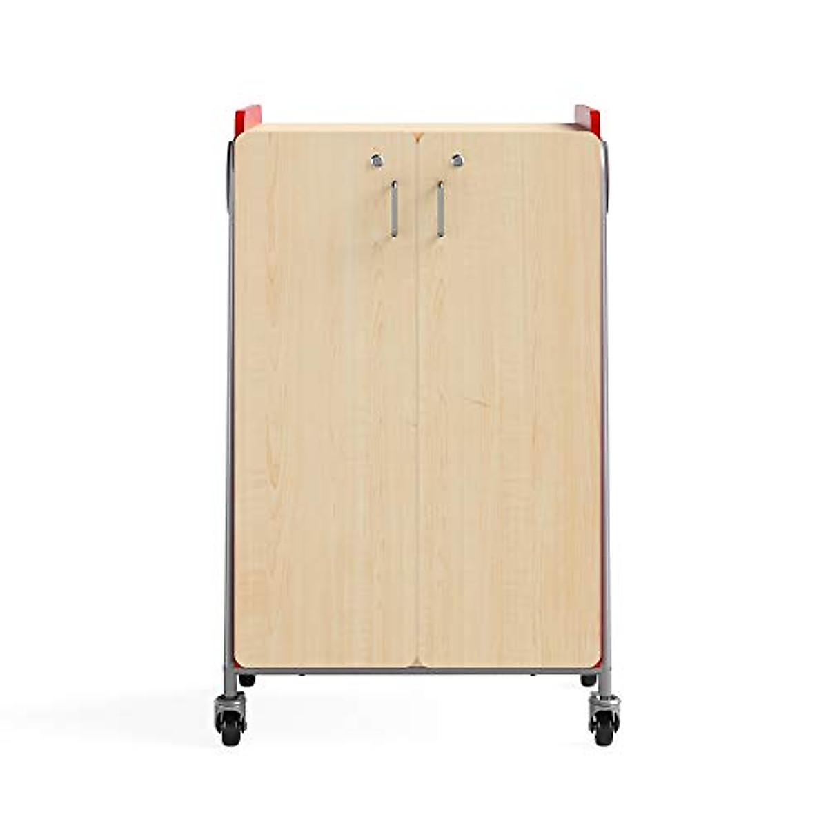 Safco Products 3934RED Whiffle Typical 14, Double Column 12-Tote 4-Shelf Doored Rolling Storage Cart with Magnetic Dry-Erase Back, Red, 48" H, Tall