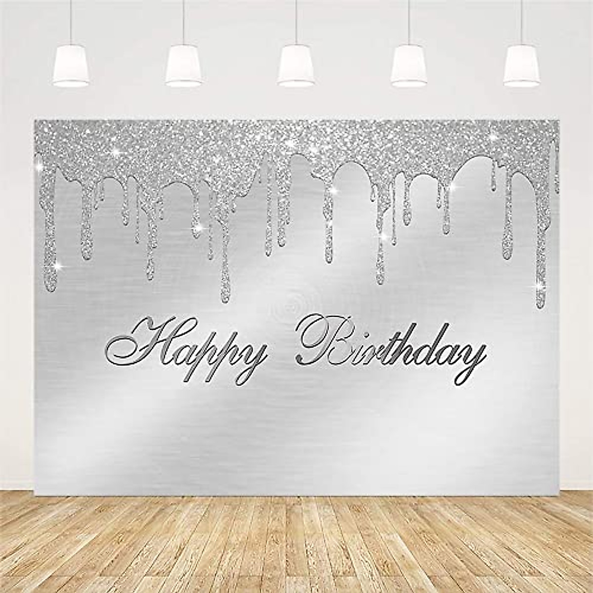 SENDY 7x5ft Silver Glitter Birthday Backdrop Birthday Party Decorations Supplies for Girl Woman Donut Bokeh Sequin Shining Spots Photography Background Banner Photo Booth Studio Props Vinyl
