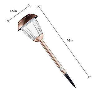 Pure Garden Solar Path Lights, Set of 8-16” Tall Stainless Steel Outdoor Stake Lighting for Garden, Landscape, Yard, Driveway, Walkway (Copper)