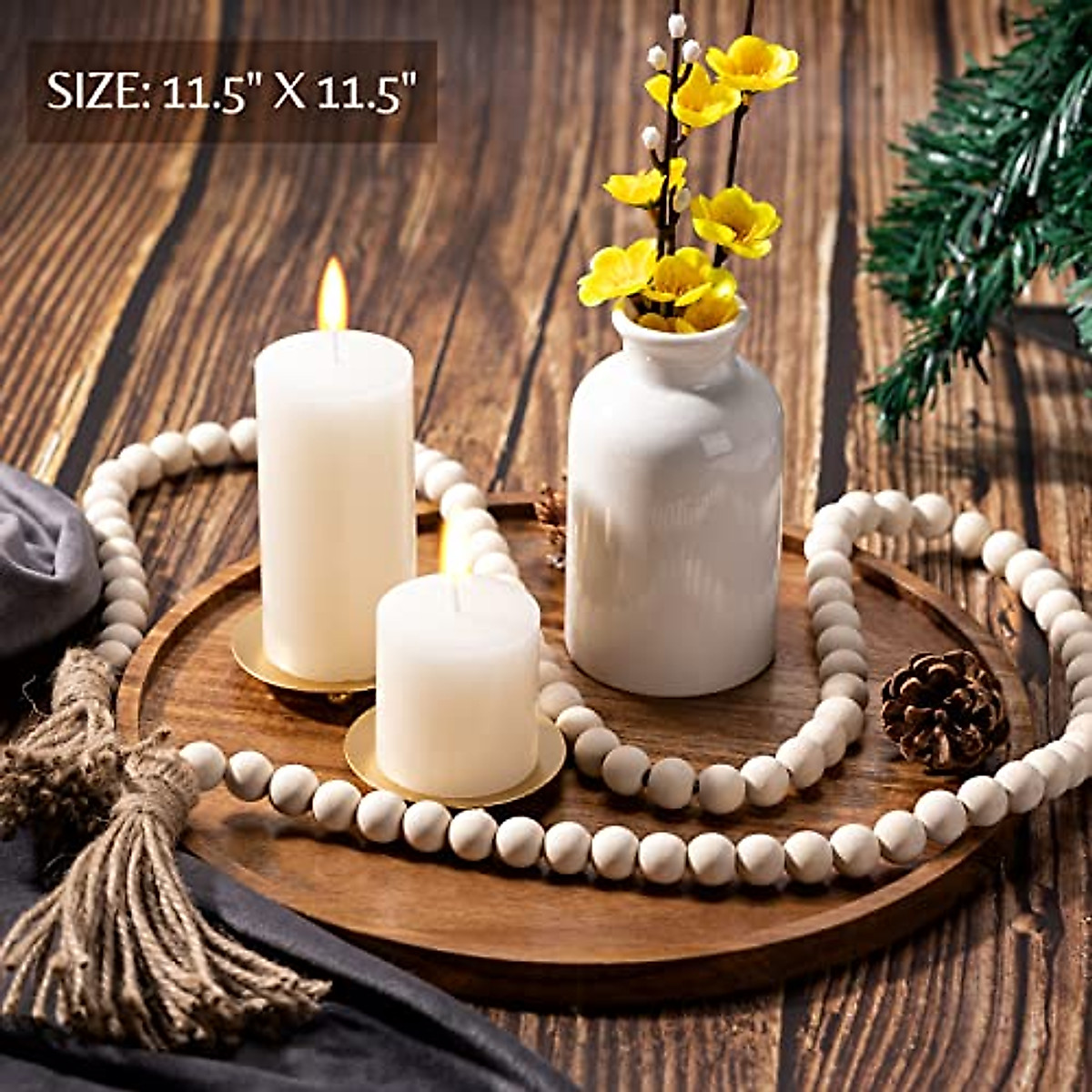 Decorative Round Beautiful Tray for Décor Kitchen Dining Room -Acacia Wood The Perfect Small Candle Tray for Coffee Table and Home Decor