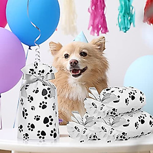 YIDAKO 50 Pieces Paw Print Goodie Bags, Plastic Dog Gift Bags With Drawstring, Treat Candy Bags For Dog Cat Theme Party Favors and Boys Girls Birthday Party Supplies Decorations, 9× 6 Inch