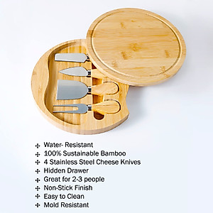 Charcuterie Board Set, Small Cheese Boards, Bamboo Cheese Board and Bamboo Serving Tray Including 4 Stainless Steel Knife, Perfect Choice for Breakfast, Dinners and Special Celebrations by ANAXOR