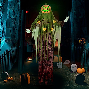 Presence Halloween Standing Pumpkin Man with Lights& Sounds, Outdoor Indoor Pumpkin Clearance Spooky Jack O' Lantern Props Decor Lawn Backyard Garden