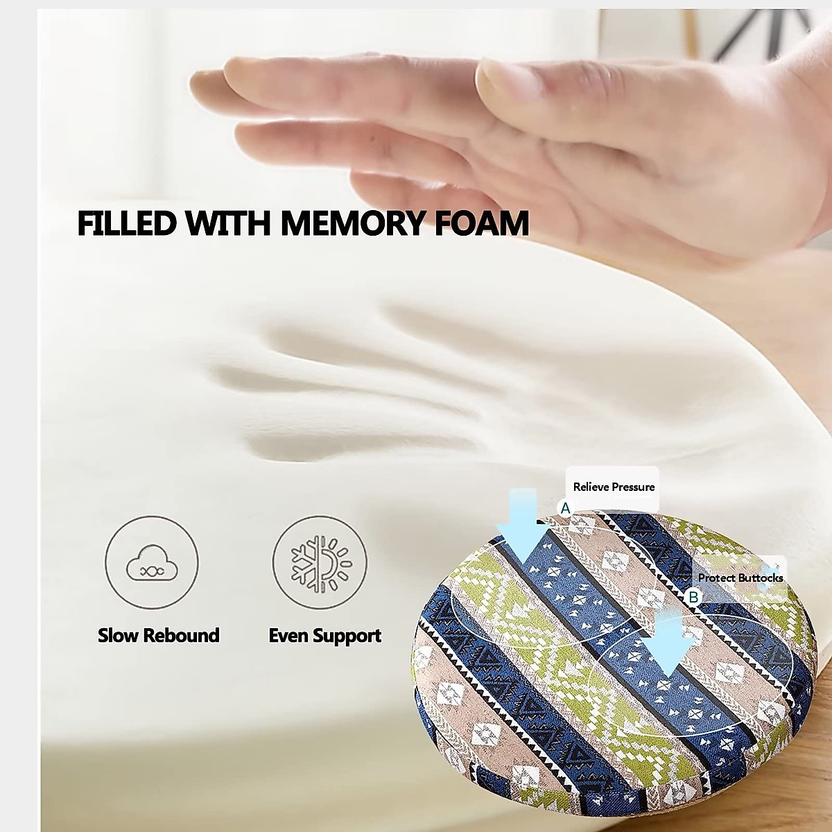 ZIBENE 14 Inch Round Chair Cushions Non Skid, Round Bistro Chair Cushion Washable, 4.5cm Thick Memory Foam Bar Stool Chair Cushion Non Slip Round Seat Cushions for Metal Kitchen Chairs