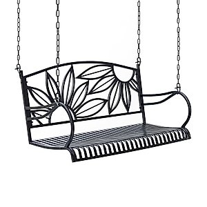 Live Casual Heavy Duty Mariposa Metal Porch Swing, No Cup Holders - Weather-Resistant Black Metal Swing with Comfort Roll Seat