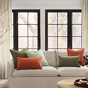 Topfinel Olive Green Lumber Decorative Throw Pillow Covers 12x20, Rectangular Dark Green Cotton Waffle forest Green Cushion Covers Boho Farmhouse Long Pillows for Bed Couch Sofa, Balcony Porch 2PC