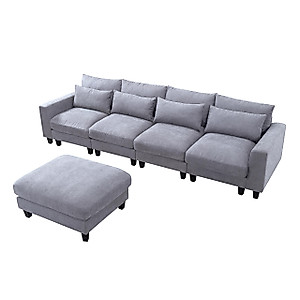 Lepfun Oversized Fabric Set, Extra Large L Shaped Reversible Chaise Sectional Couch, 124.4” Width, 4 Seat Modular Sofa with Storage Ottaman, Light Grey