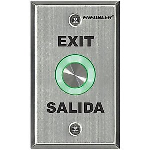 Seco-Larm SD-6276-SS1Q Enforcer Piezoelectric Illuminated RTE Wall Plate with Timer, Single-Gang; Programmable Red/Green Round Button with EXIT & Salida; Timed or Toggle Output