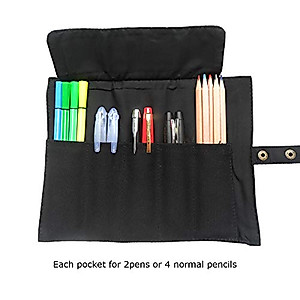 Enyuwlcm Canvas Stationery Handmade Foldable Rollup Pencil Case Travel Pen Holder Wrap Black