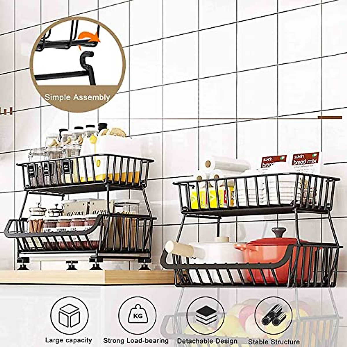 Multi-Tier Vegetable Storage Rack, Movable Stackable Fruit Vegetable Shelf, for Kitchen, Pantry, Bathroom, Garage, Living Room,4 Tier