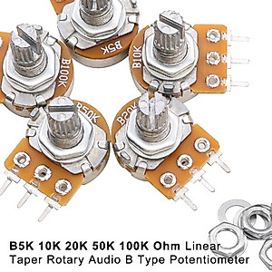 Taiss 80PCS Potentiometer Kit,WH148 B5K 10K 20K 50K 100K Ohm Single Linear Taper Rotary Audio B Type Potentiometers with Rotary knobs and Nuts, Washers