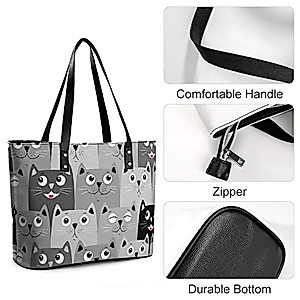 Womens Handbag Cats Pattern Leather Tote Bag Top Handle Satchel Bags For Lady