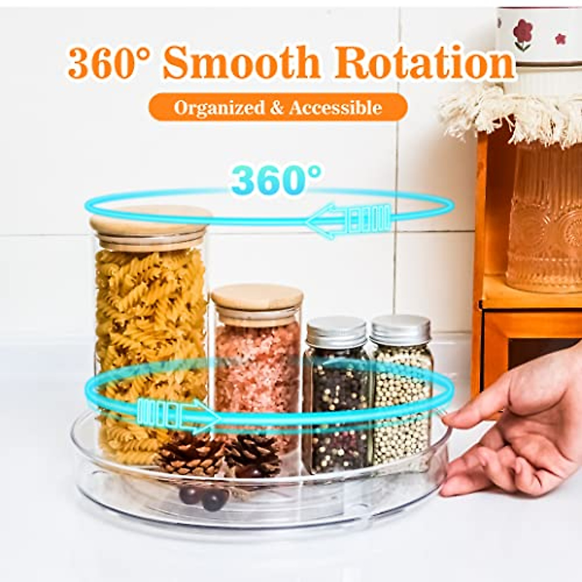 2 Pack Lazy Susan Organizer for Cabinet, 9 Inch Clear Lazy Susan Turntable Organizer for Refrigerator, Rotating Lazy Susan Organizer Tray for Pantry Countertop, Spice Rack Organizer and Storage