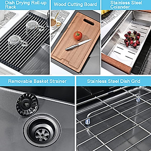 33x22 Black Drop In Kitchen Sink Workstation-WMXQX 33 Inch Drop In Kitchen Sink Black Top Mount Sinks 16 Gauge Stainless Steel Single Bowl Deep Kitchen Sink with Cutting Board