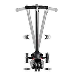 Rugged Racers Kick Scooter for Boys & Girls 3 Wheel Scooter, Adjustable Kick Scooter for Kids with PU LED Light Up Wheels, Step Brake, Lean 2 Turn, Ride on Toys for Children 5 Year Plus (Black)