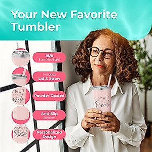 SassyCups Mother of the Bride Cup | Engraved Vacuum Insulated Stainless Steel Tumbler with Straw for Bride's Mom | Engagement Announcement | Bride's Mother | Bridal Party Travel Mug (22oz, Blush)