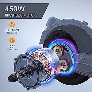 ESKUTE MAX Electric Scooter, 450W Motor, up to 18.6 Mph and 35 Miles Range, 10" Solid Tires Commuter Electric Scooter for Adults, Folding Commuting Electric Scooter with Double Braking System and App