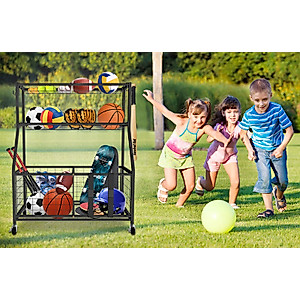 Uboway Sports Equipment Storage Rack: Garage Basketball Organizer for Ball Outdoor Cart