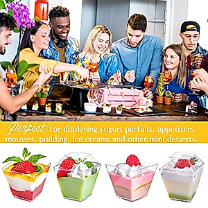 Qeirudu 50 Pack 3.5 oz Mini Dessert Cups with Lids and Spoons - Parfait Cups with Lids Plastic Square Shooter Cups for Party Appetizers Pudding Mousse Triffle