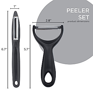Social Chef 2-Piece Vegetable Peeler Set- Set of 2 Stainless Steel Blade Vegetable Peelers Set - Y Peeler and Swivel Peeler for Peeling Potatoes, Vegetables and Fruits (Black)