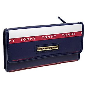 Tommy Hilfiger Women's Navy Blue Red White Logo Print Checkbook Wallet Clutch