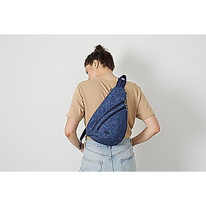 Sakroots On The Go Large Sling Backpack in Eco-Twill, Convertible Crossbody Bag, Royal Blue Seascape
