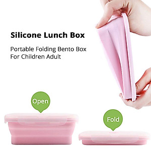Camping Silicone Food Storage Container, Collapsible Vegetable Fruit Container Storage Cabinet Silicone Food Storage Lunch Box 3 Set Microwave Safe Container (Pink)