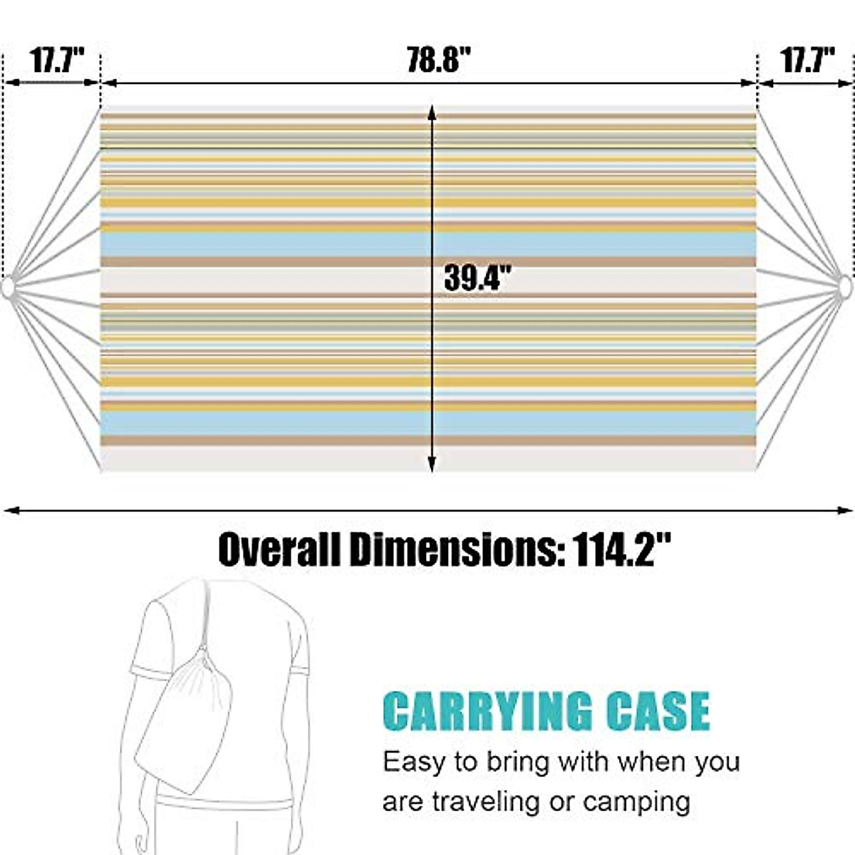 Brazilian Hammock Indoor +2 Tree Swing Hanging Straps Hammock Extra Large Canvas Canvas Hammock with Carry Bag for Patio Porch Garden Backyard Lounging Outdoor and Indoor