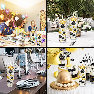 Lounsweer 20000 Pieces Transparent Water Gels and 120 Pieces Simulated Pearl Beads for Vase Fillers and 6 Pcs Floating Candles 6 Pcs Waterproof Light for Graduation Home Wedding Decor (Black, Gold)