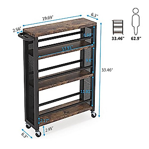 LITTLE TREE 4-Tier Slim Rolling Storage Cart with Handle, Narrow Utility Trolley carts with Wheels for Small Place