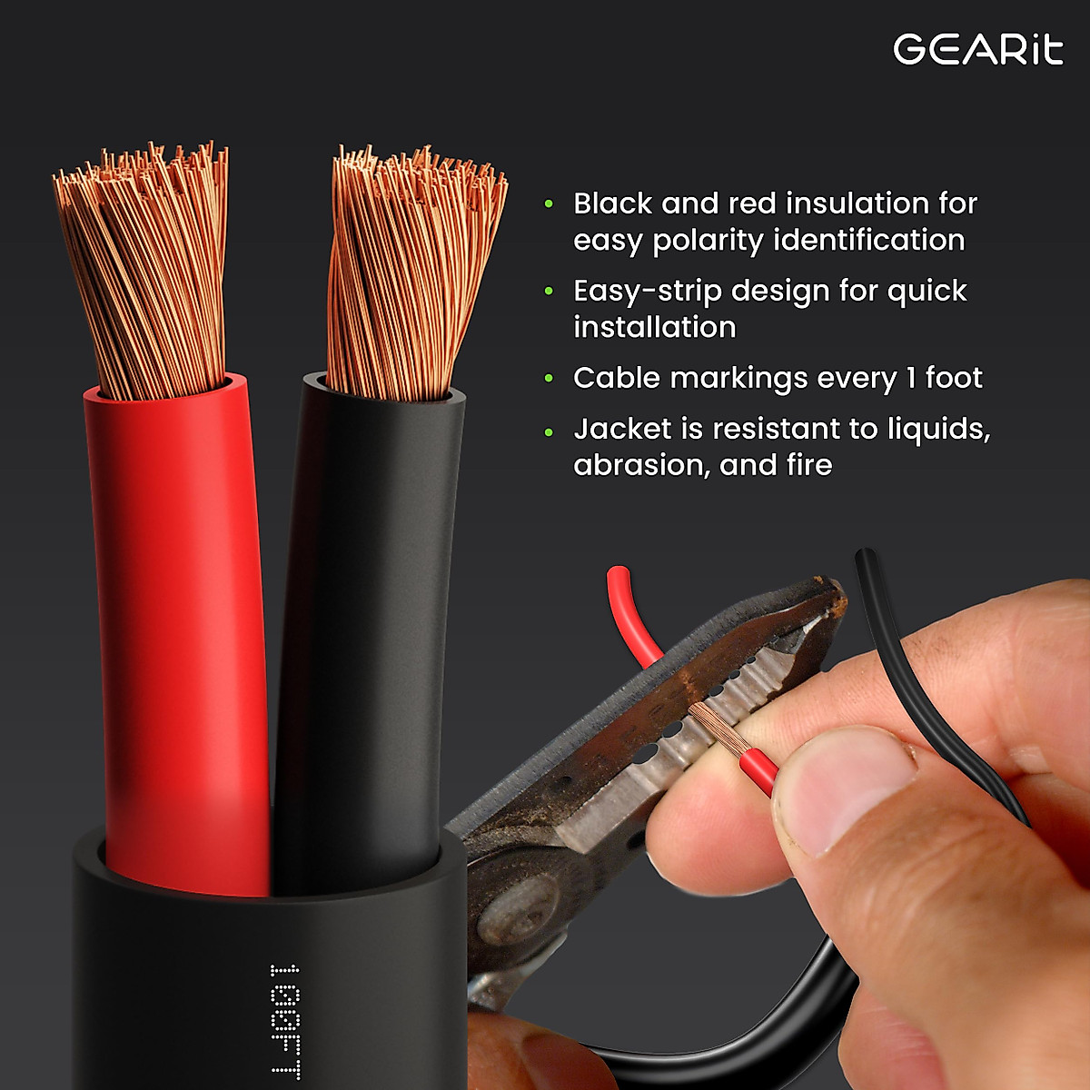 GearIT 14/2 Speaker Wire (100 Feet) 14AWG Gauge - Outdoor Direct Burial in Ground/in Wall / CL3 CL2 Rated / 2 Conductors - OFC Oxygen-Free Copper, Black 100ft