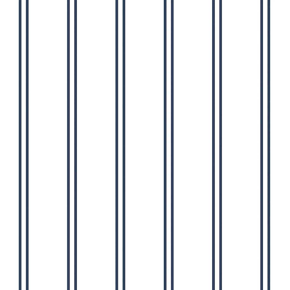 Wake In Cloud - Striped Comforter Set, Ticking Stripe Vertical Pinstripe Neutral Farmhouse Pattern Printed, Soft Lightweight Bedding, 3 Pieces, Navy White, Queen Size
